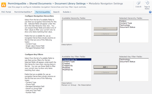 Prakash's SharePoint Blog: Configuring metadata navigation settings on ...